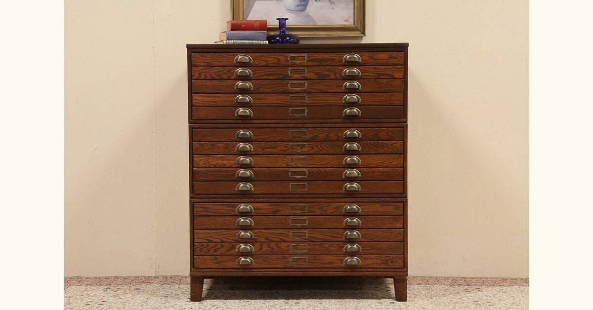 Oak Stacking Map Chest or Document File, Paneled