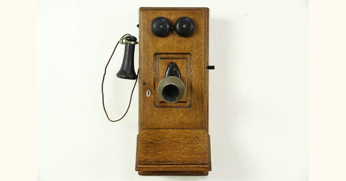 Oak Early 1900's Antique Wall Telephone, Signed Leich, Genoa, IL