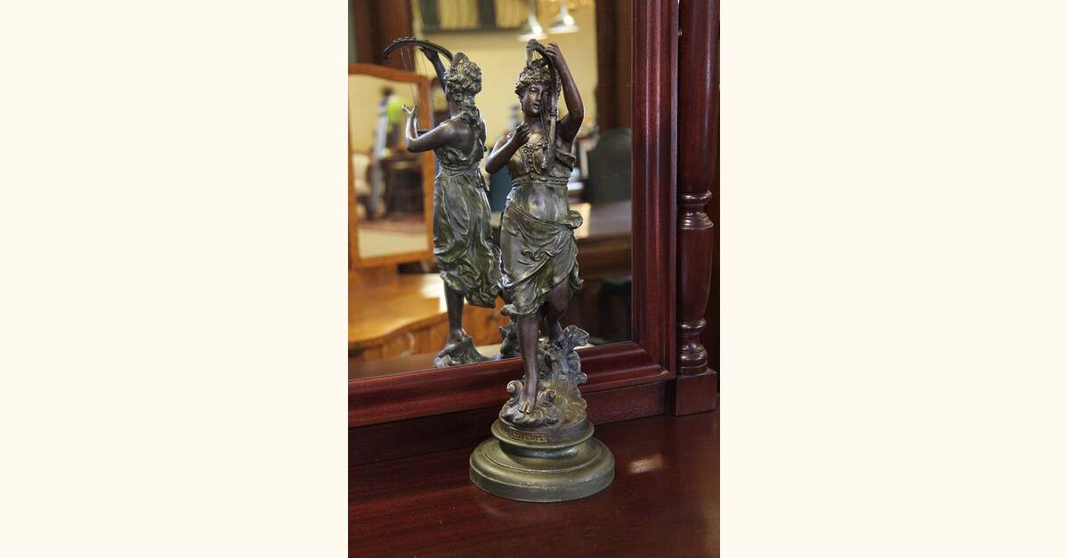 Muse of Music Euterpe Playing Harp Statue