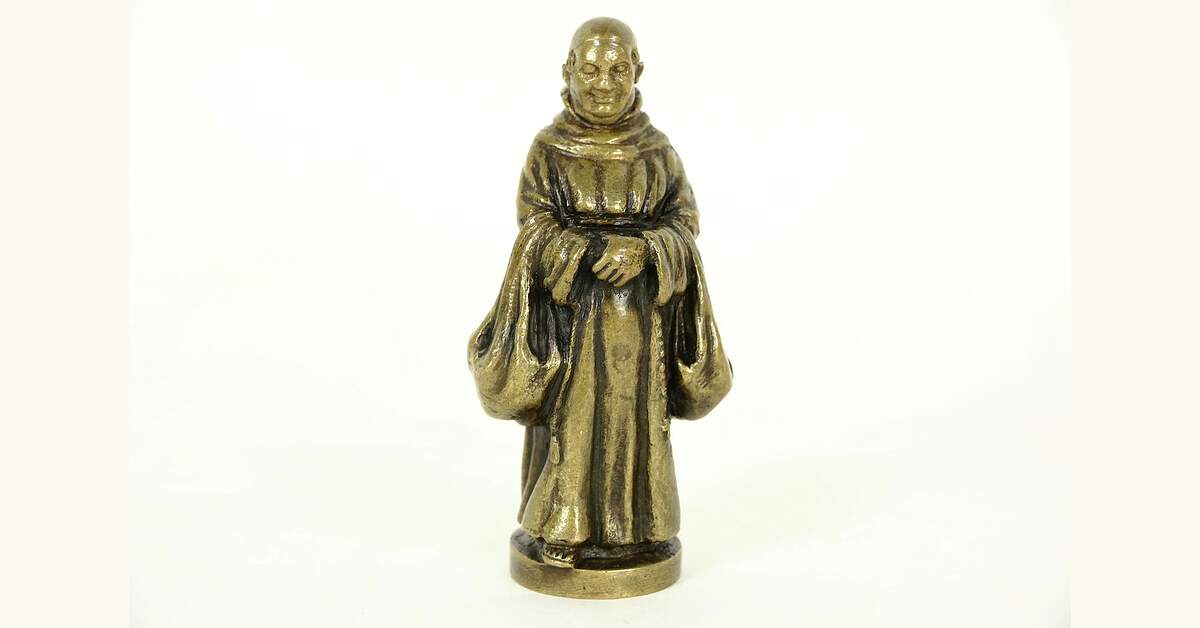 Bronze Antique Miniature Statue of a Monk, Signed Elna Borch, Denmark