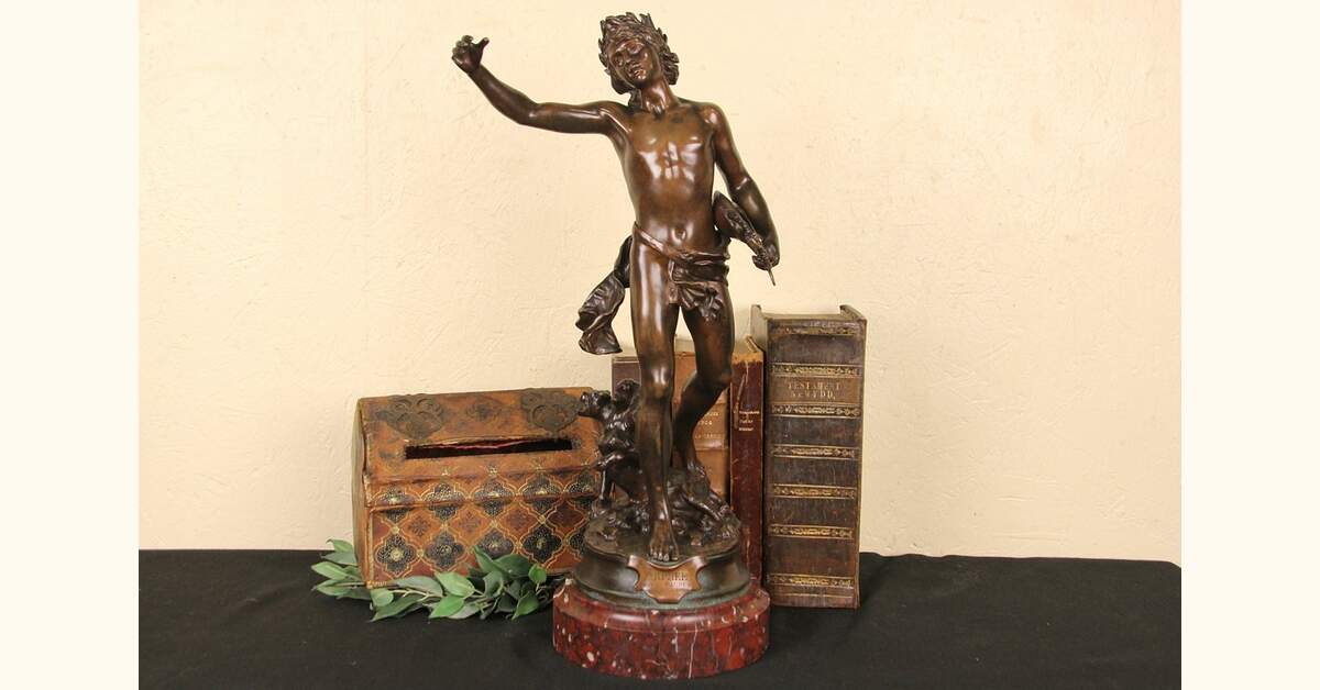 Orpheus Bronze Statue, 1890's Antique Sculpture Signed Gaudez