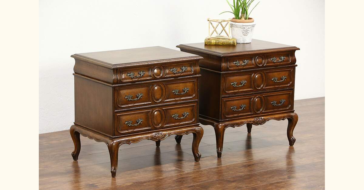 Pair Country French Fruitwood Vintage End Tables or Nightstands, Small ...