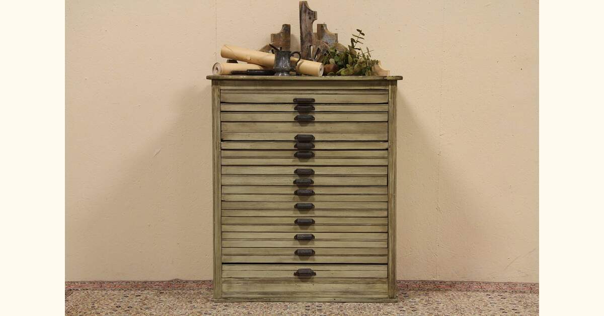 Hamilton Painted 1890 Antique Print File Cabinet