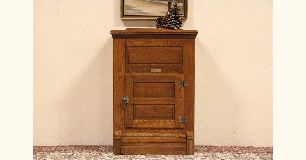 Crown Oak 1900 Antique Icebox, Raised Panel Doors