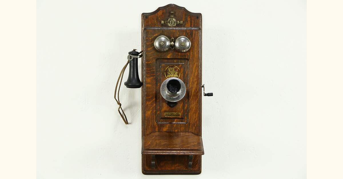 Swedish American Hercules Signed Telephone, Oak 1900's Antique Wall Phone