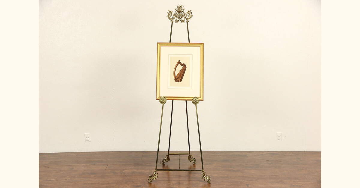 Brass Vintage Picture Easel with Angels, Adjustable Rests