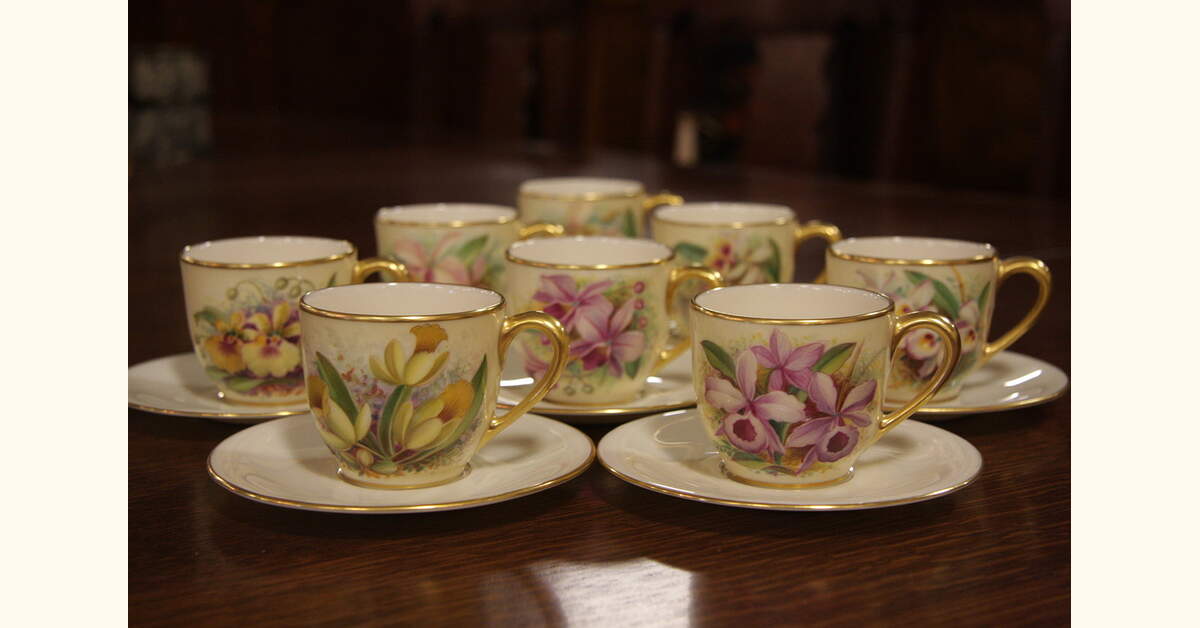 Set of 8 Hand Painted Lenox Espresso Cups & Saucers