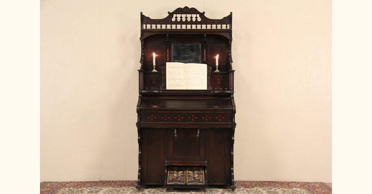 Burdett Hobart Chicago 1890's Antique Oak Pump or Reed Organ