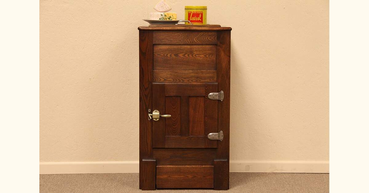 Antique Victorian Oak Ice Box Refrigerator, 1895