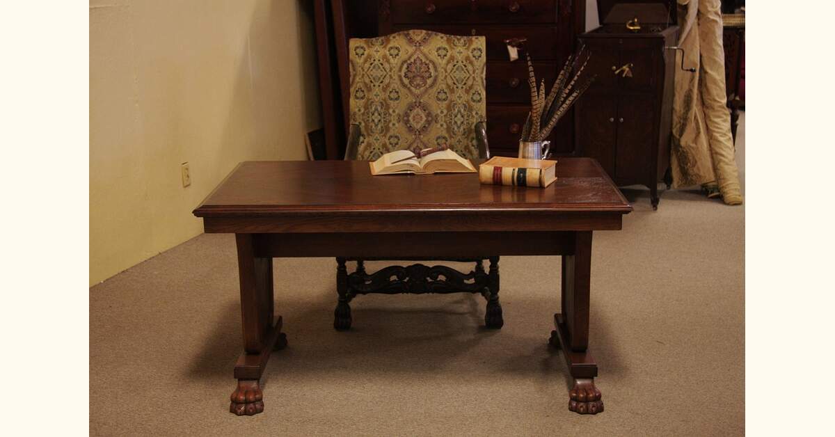 Oak Paw Foot Library Table or Writing Desk