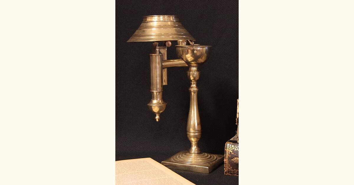 French Antique 1820 Brass Oil Desk Lamp