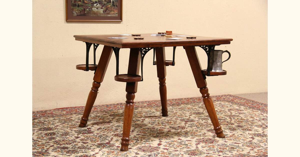 Pub, Tavern or Saloon 1890's Antique Game Table, Mug Shelves