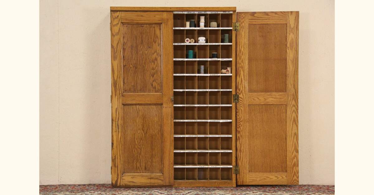 Post Office 1910 Antique Oak Mail Sorter Cabinet or Collector File Cabinet
