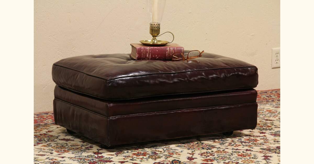 Kittinger Leather Footstool or Hassock