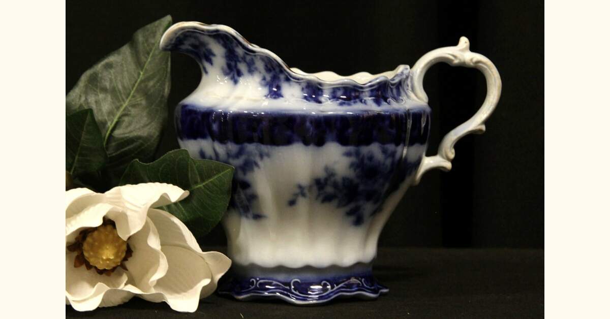 Flow Blue 1880 Antique Touraine Pitcher by Henry Alcock of England