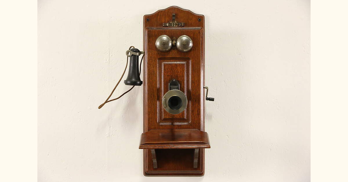 Oak 1900's Antique Wall Telephone, Signed "Western Electric"