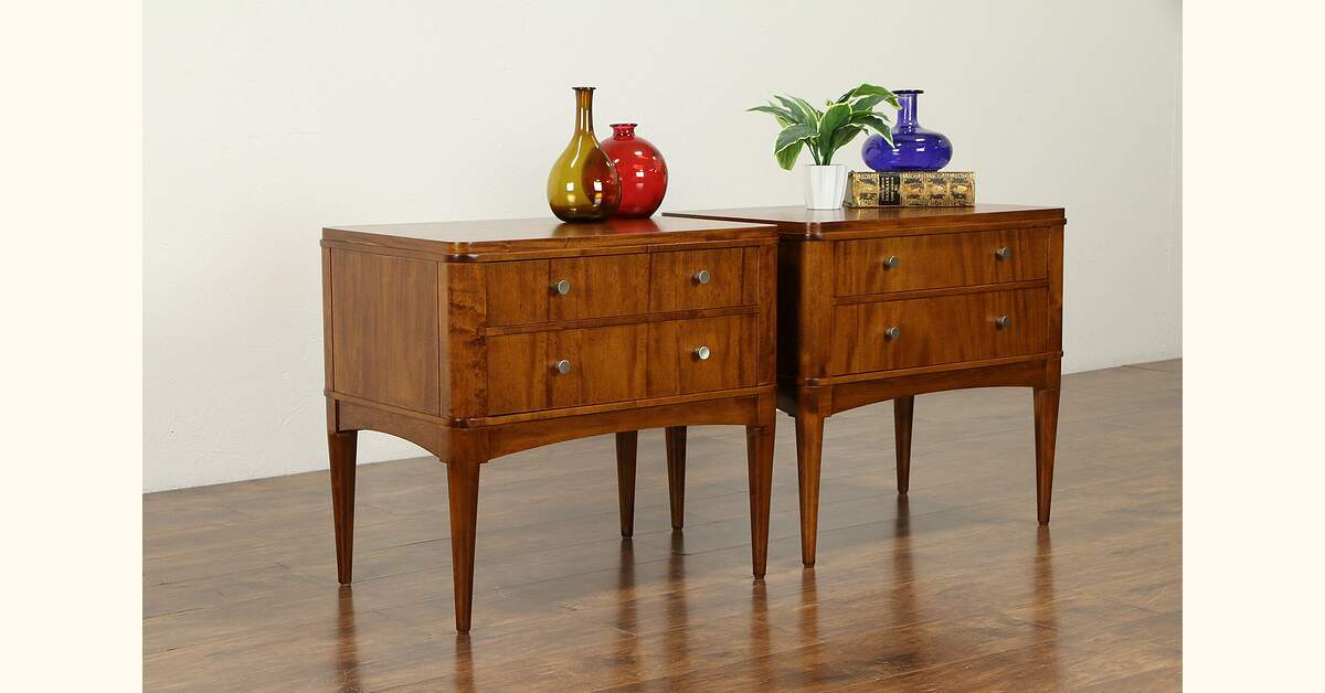 Pair Midcentury Modern 1960 Vintage End Tables, Nightstands Ethan Allen