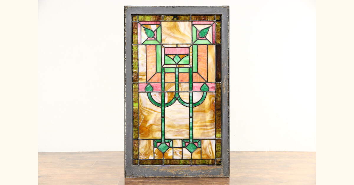 Victorian Antique 1890 Leaded Stained Glass Window, Architectural Salvage
