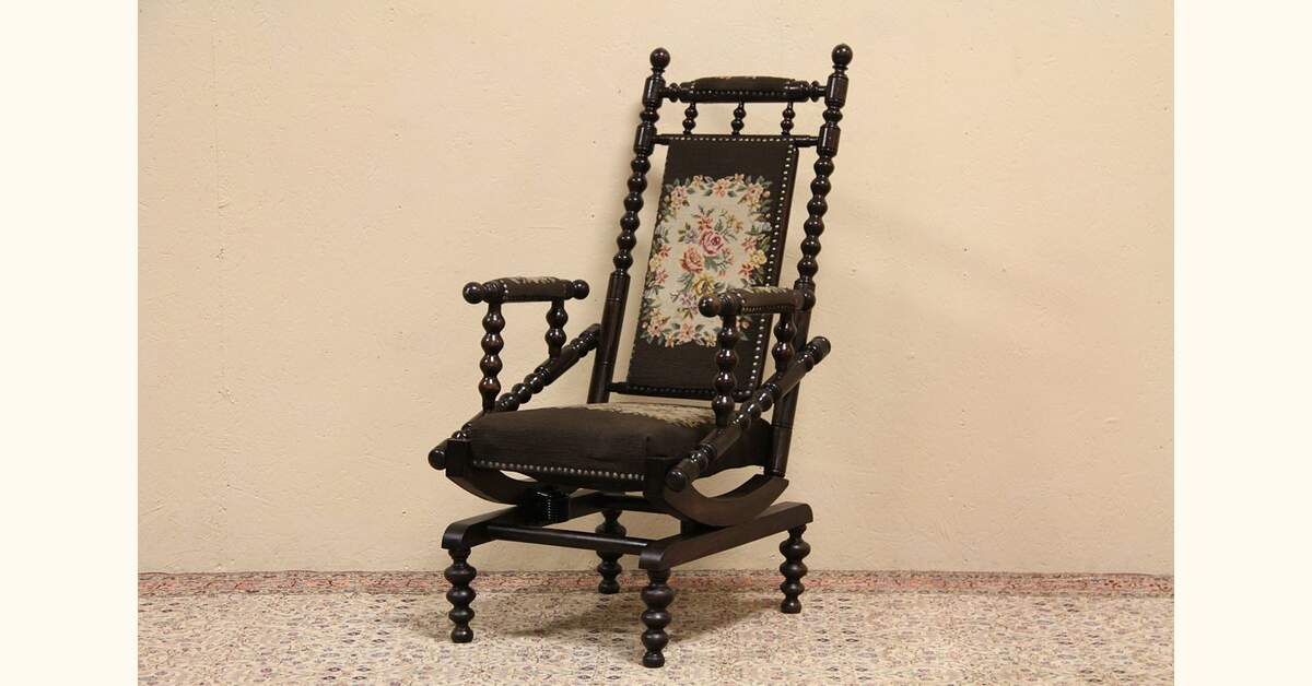 Victorian Platform Stationary Rocker, Needlepoint