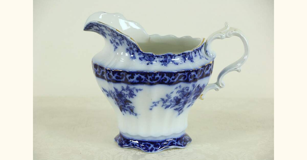 Flow Blue 1880's Antique Touraine 8" Tall Pitcher, Stanley of England