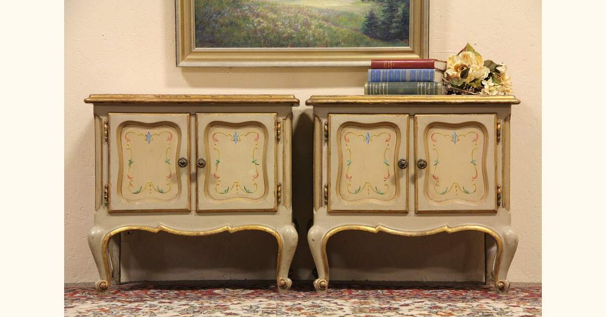 Pair Hand Painted End Tables Nightstands