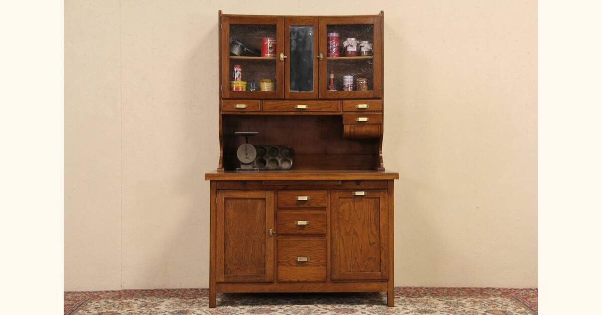 Oak Antique 1910 Hoosier Kitchen Pantry or Baker Cupboard