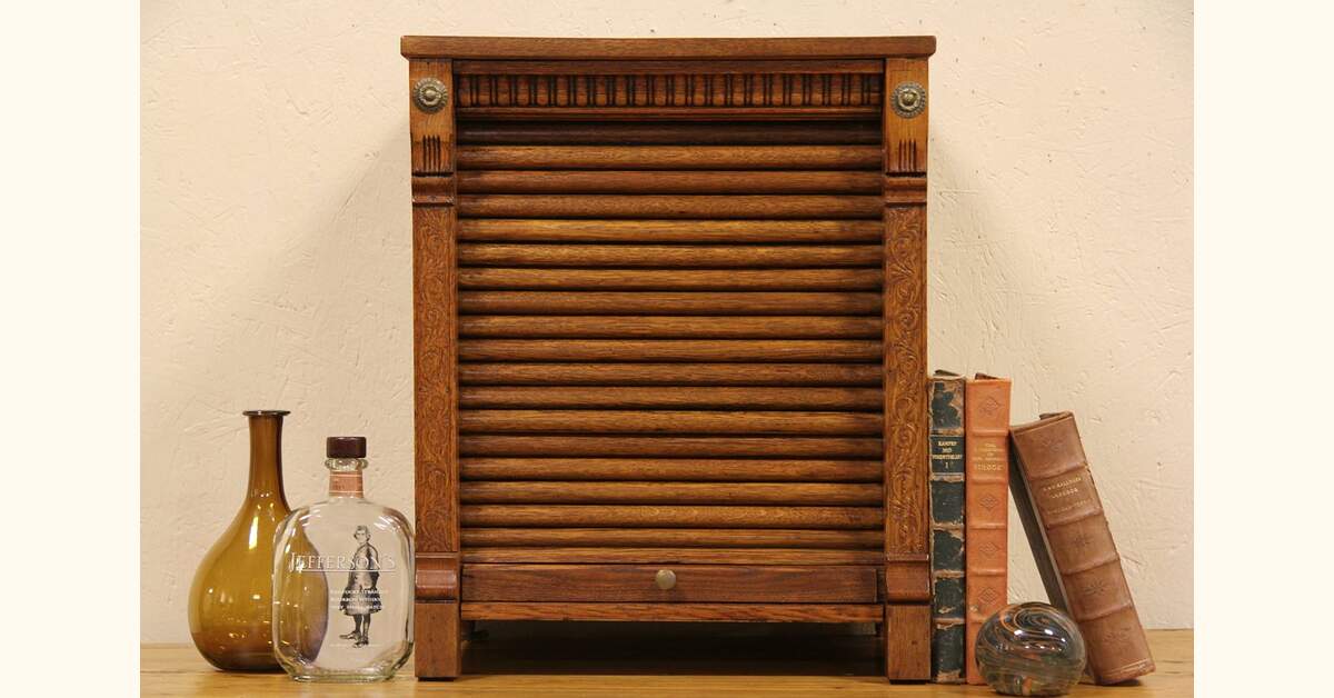 Oak Rolltop1900 Antique Countertop File Cabinet