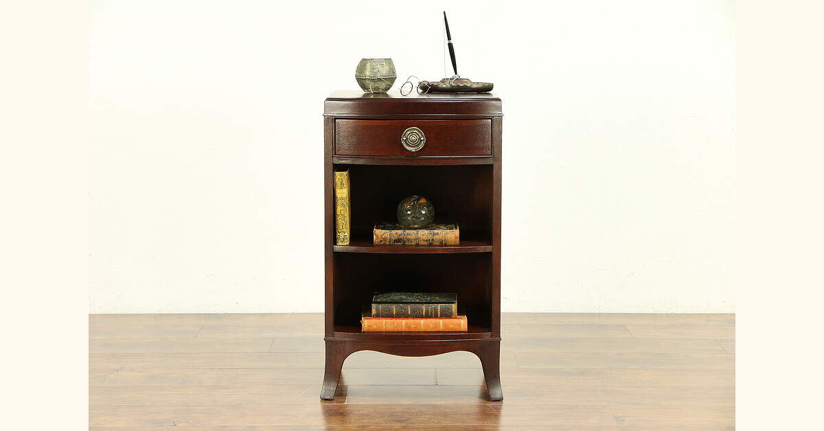 Mahogany Vintage Nightstand, Curved Front, Signed Rway, Sheboygan WI