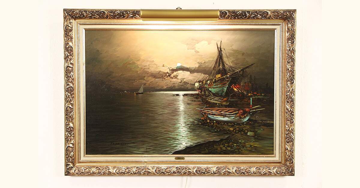 Italian Riviera Fishing Village, Vintage Original Oil Painting, Signed ...