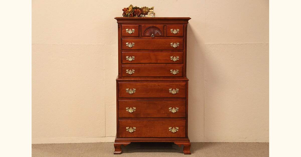 Georgian Maple Tall Chest on Chest of Highboy