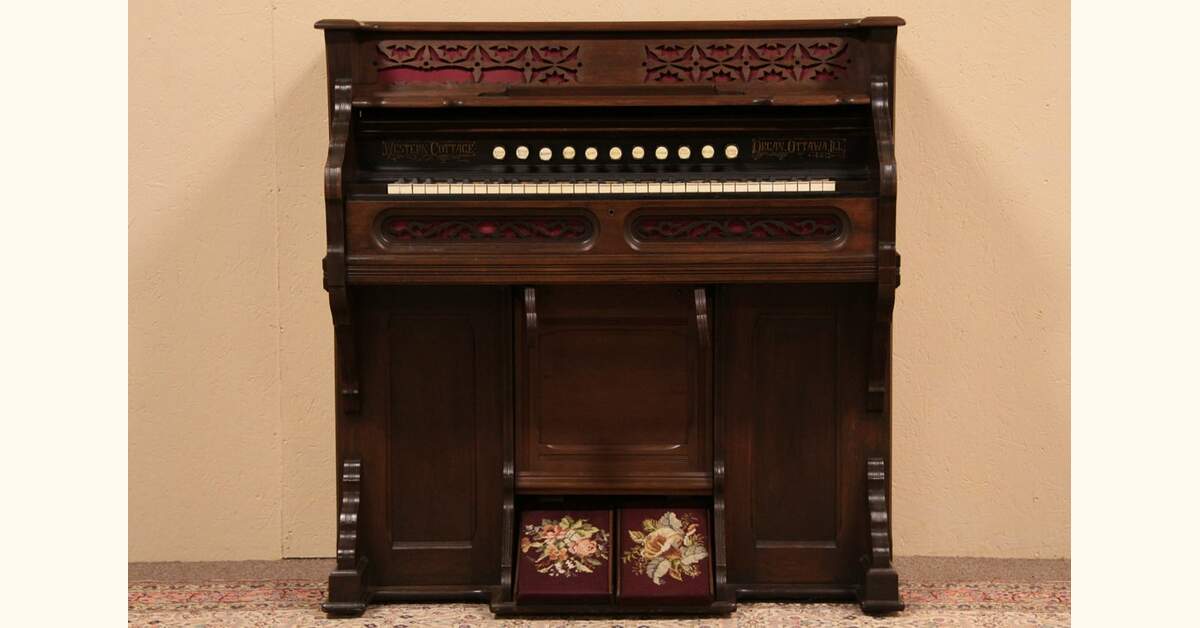 1890 Antique Eastlake Walnut Pump or Reed Organ