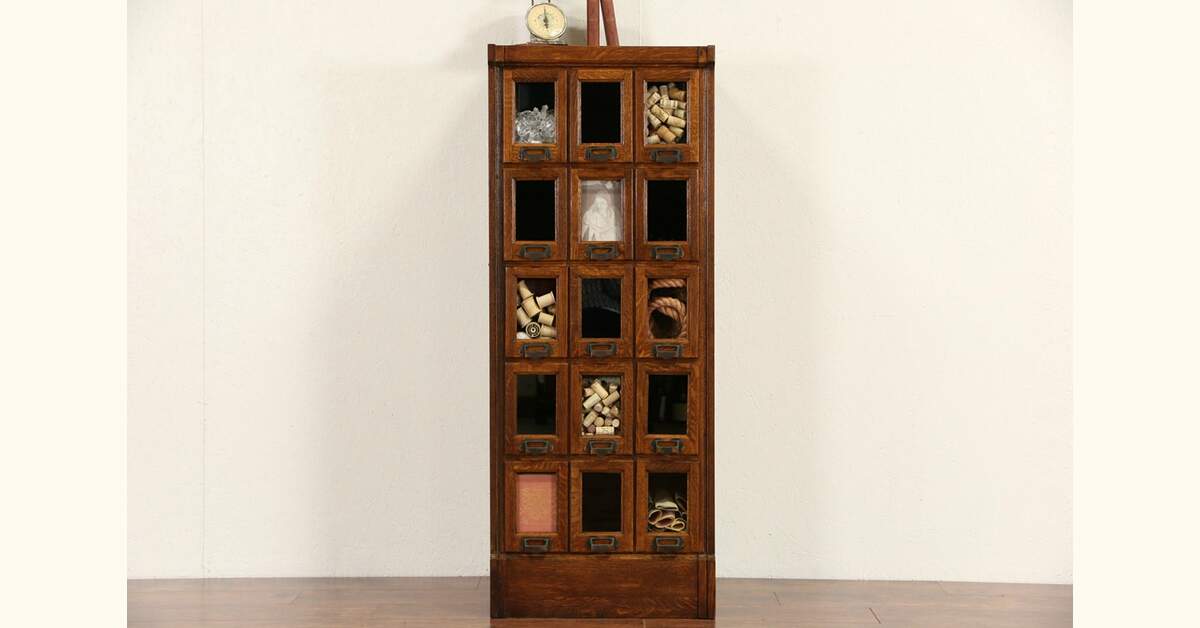 Oak 1910 Antique 15 Drawer Butterick Dress Pattern File Cabinet
