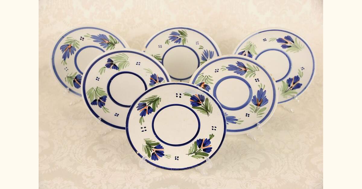 Quimper Set of Six 6" Plates Minstral Blue Hand Painted