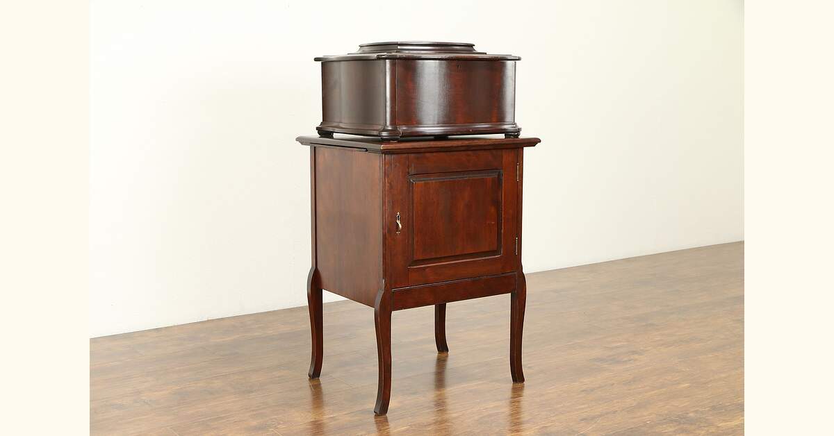 Regina Antique Mahogany Music Box, Ten 15" Disks & Base Cabinet