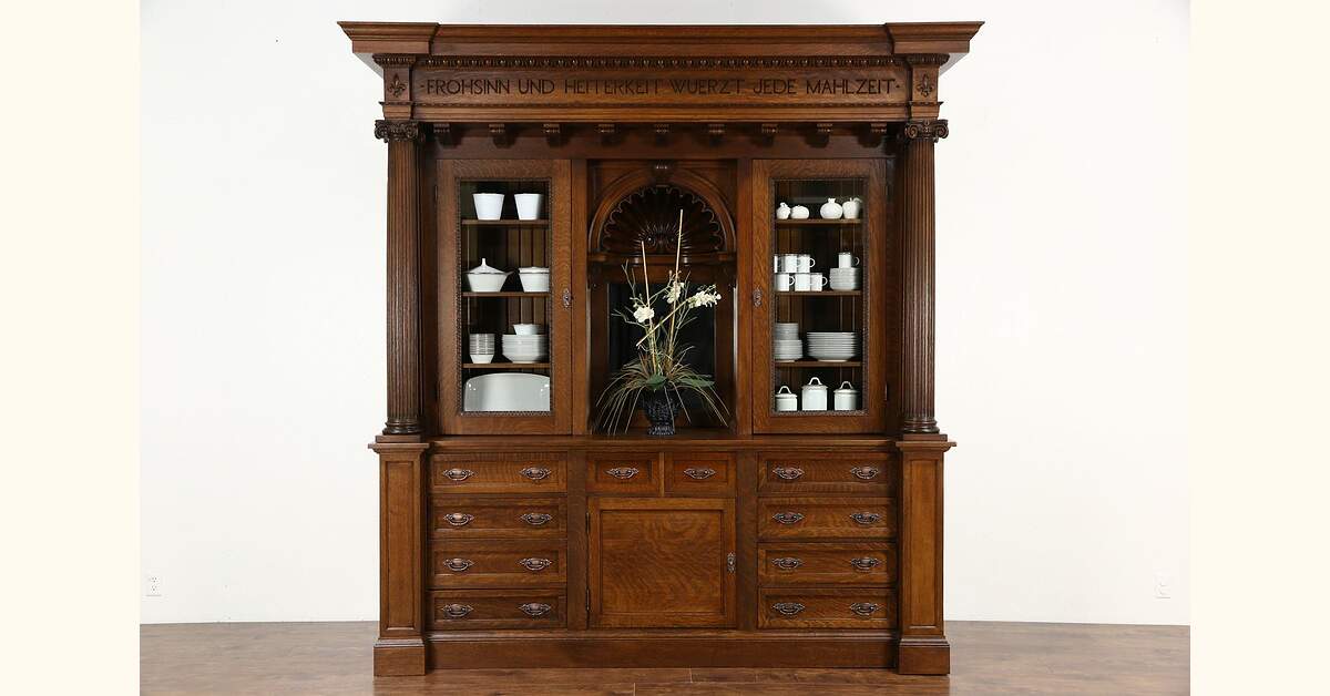 Oak Carved Antique Sideboard Cabinet or Back Bar 1899 Usinger Milwaukee ...