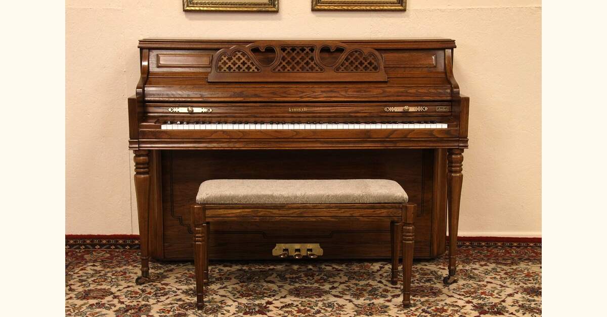 Kimball Oak Artist Console Piano & Bench