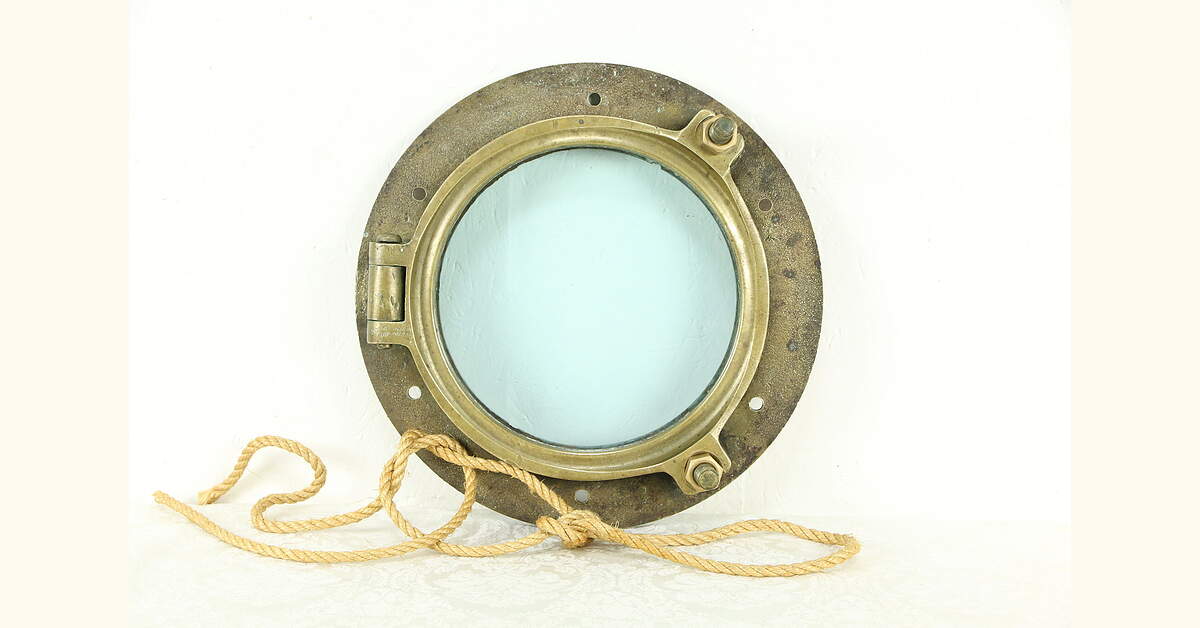 Nautical Salvage Brass Porthole Window 14 1/2"