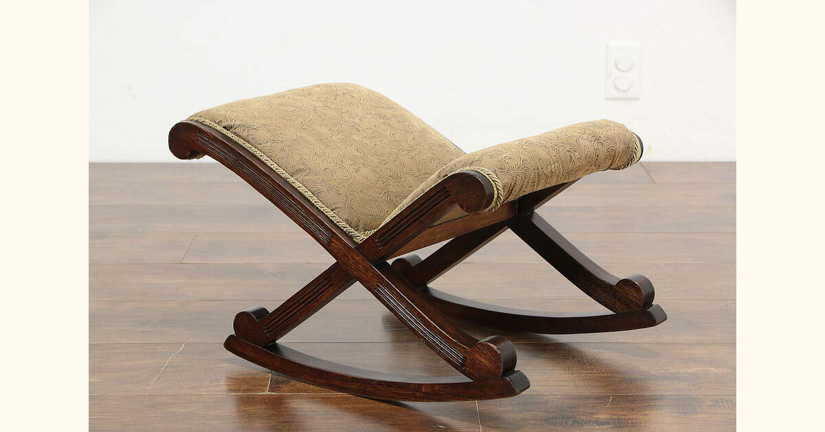 Victorian Antique Mahogany Gout Rocker Footstool, Recent Upholstery