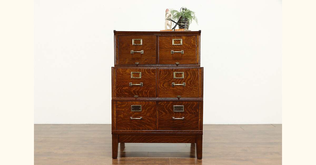 Oak Antique 6 Drawer Stacking File Cabinet, Yawman & Erbe NY