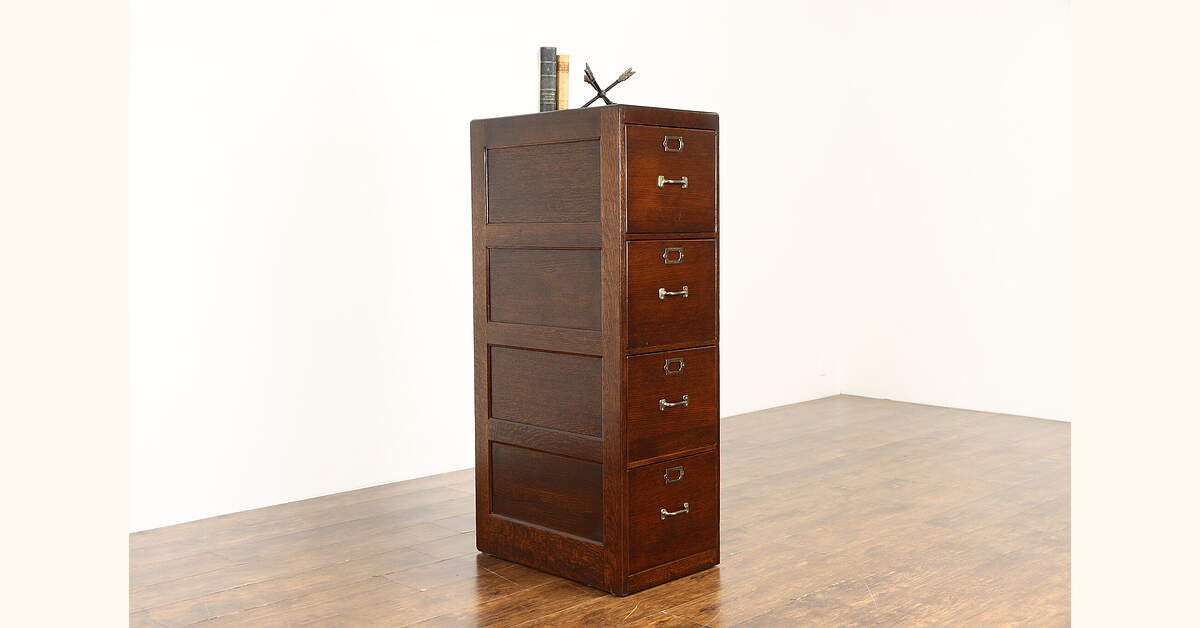 Oak Antique 4 Drawer Office or Library File Cabinet, Globe Wernicke