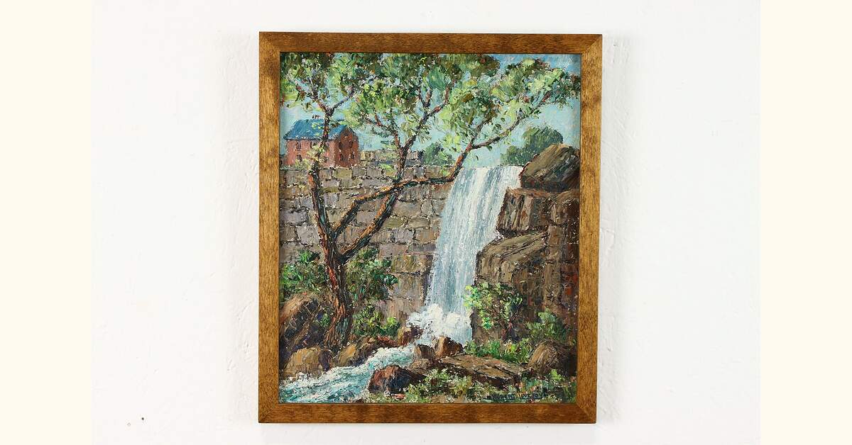 Original Oil Painting of Waterfall, New Maple Frame, Rupert Lovejoy 15"