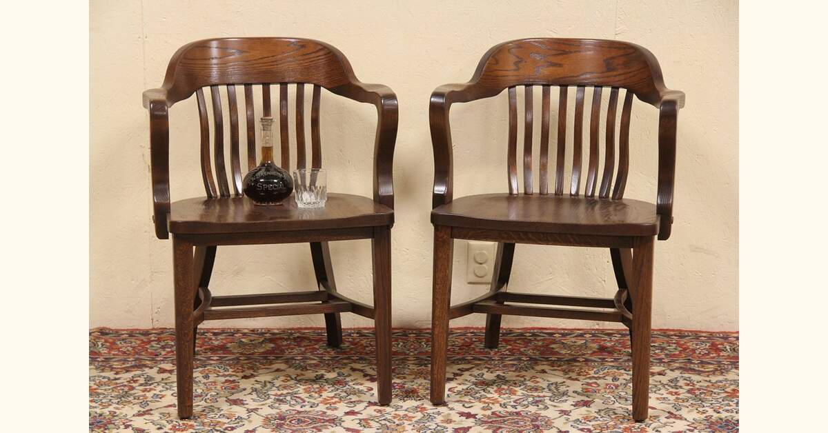 Pair of Oak Vintage Banker Chairs