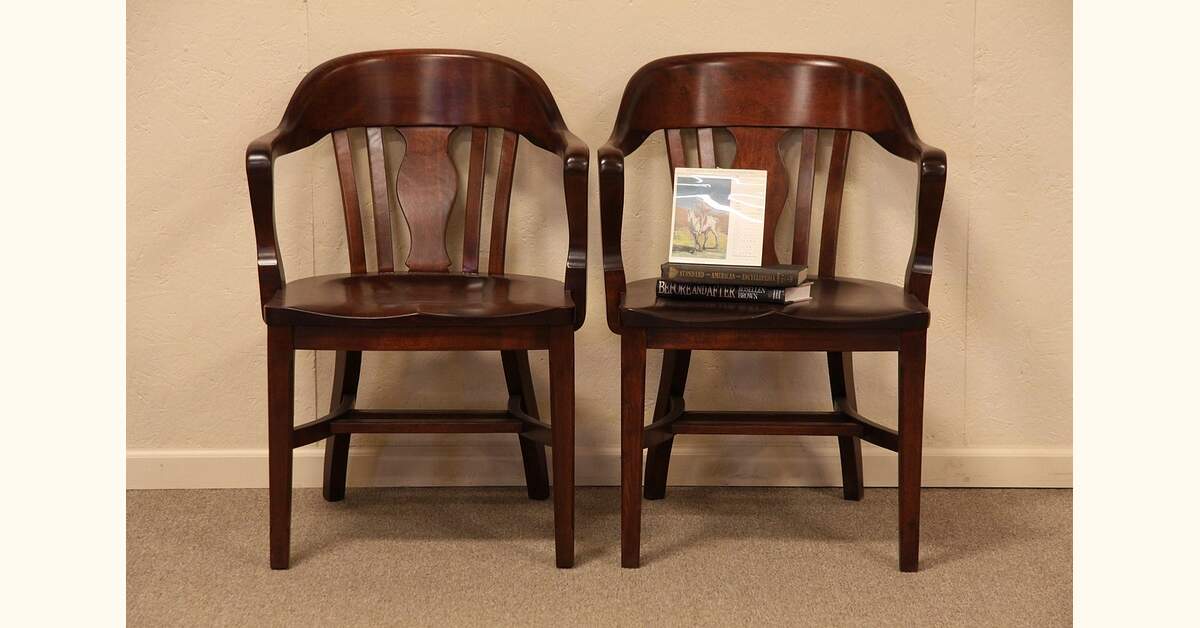 Pair of Antique Banker's Armchairs, Birch