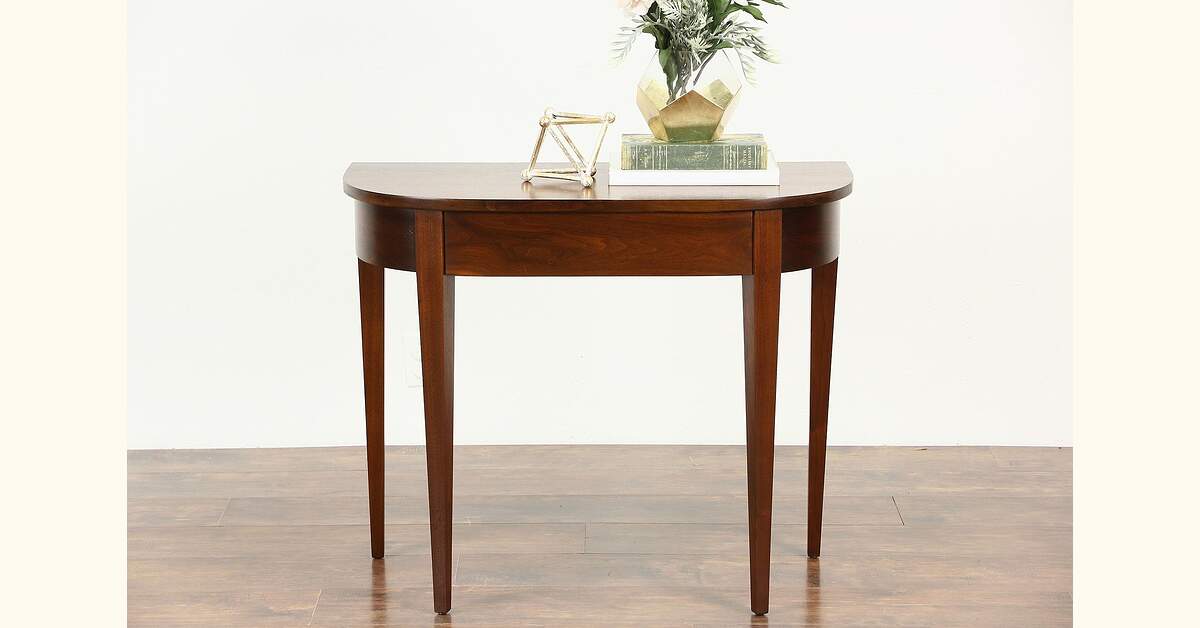 Hall Demilune Half Round Vintage Walnut Hall Console Table