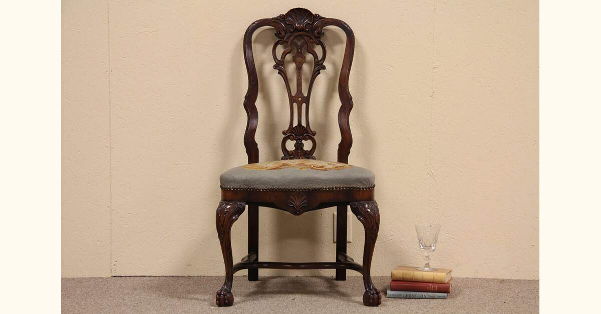 Irish Chippendale Carved Antique 1880 Chair