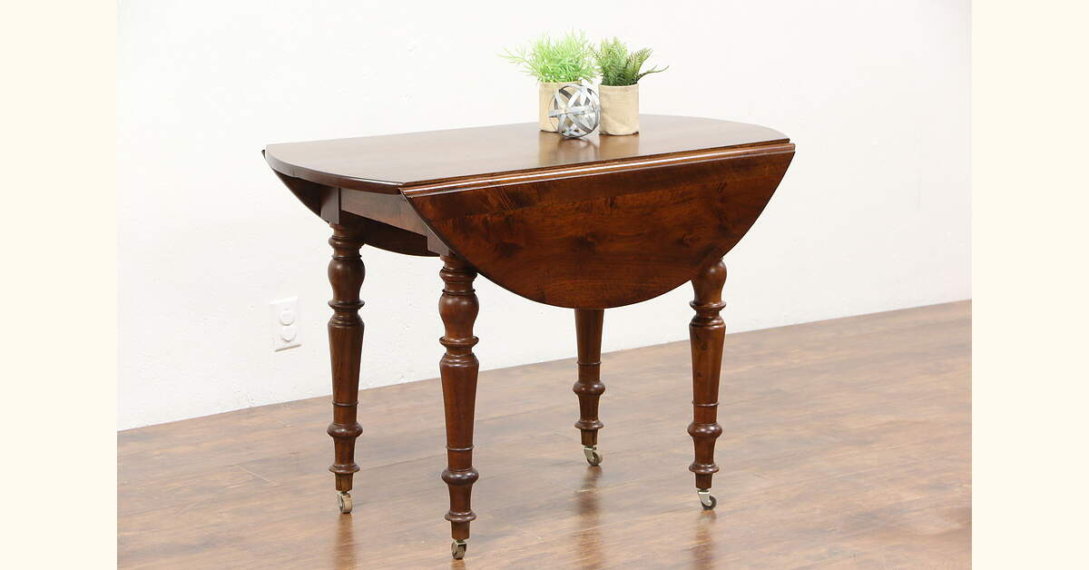 Victorian Walnut Antique Round Drop Leaf Table Victorian Round Drop ...