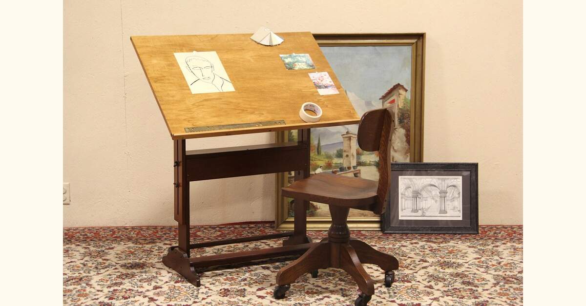 Drafting or Architect 1950's Vintage Adjustable Table or Artist Desk