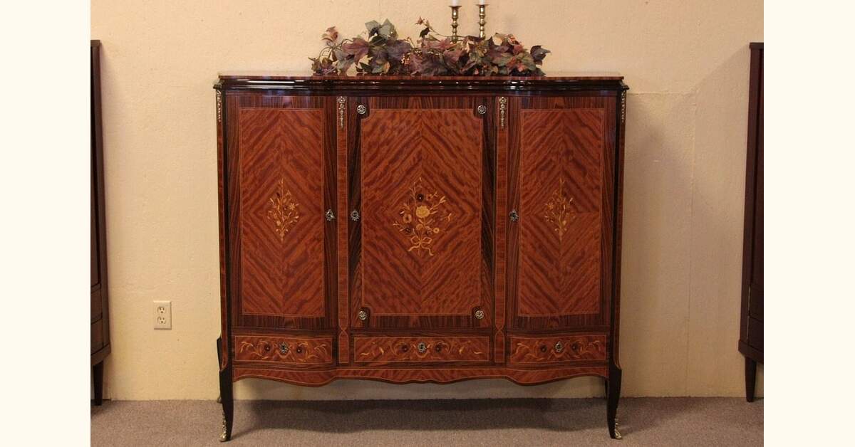Rosewood Marquetry Triple Cabinet