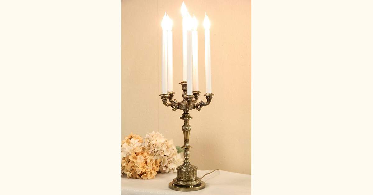 Brass Vintage Candelabra Lamp, 5 Candles