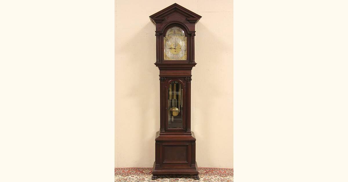 Elliott of London 1901 Mahogany 9 Tube Tall Case Grandfather Clock